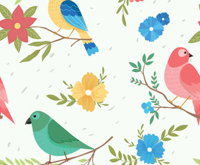 Spring Birds Seamless Pattern