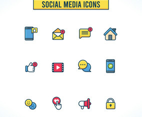 Social Media Action And Reaction Icon Flat line Icons