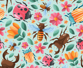 Insect and Flower Seamless Pattern