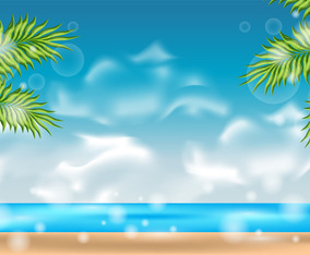 Realistic Summer Beach Scenery Background with Palm Trees