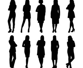 Succesful Teamwork Business Man and Woman Silhouettes