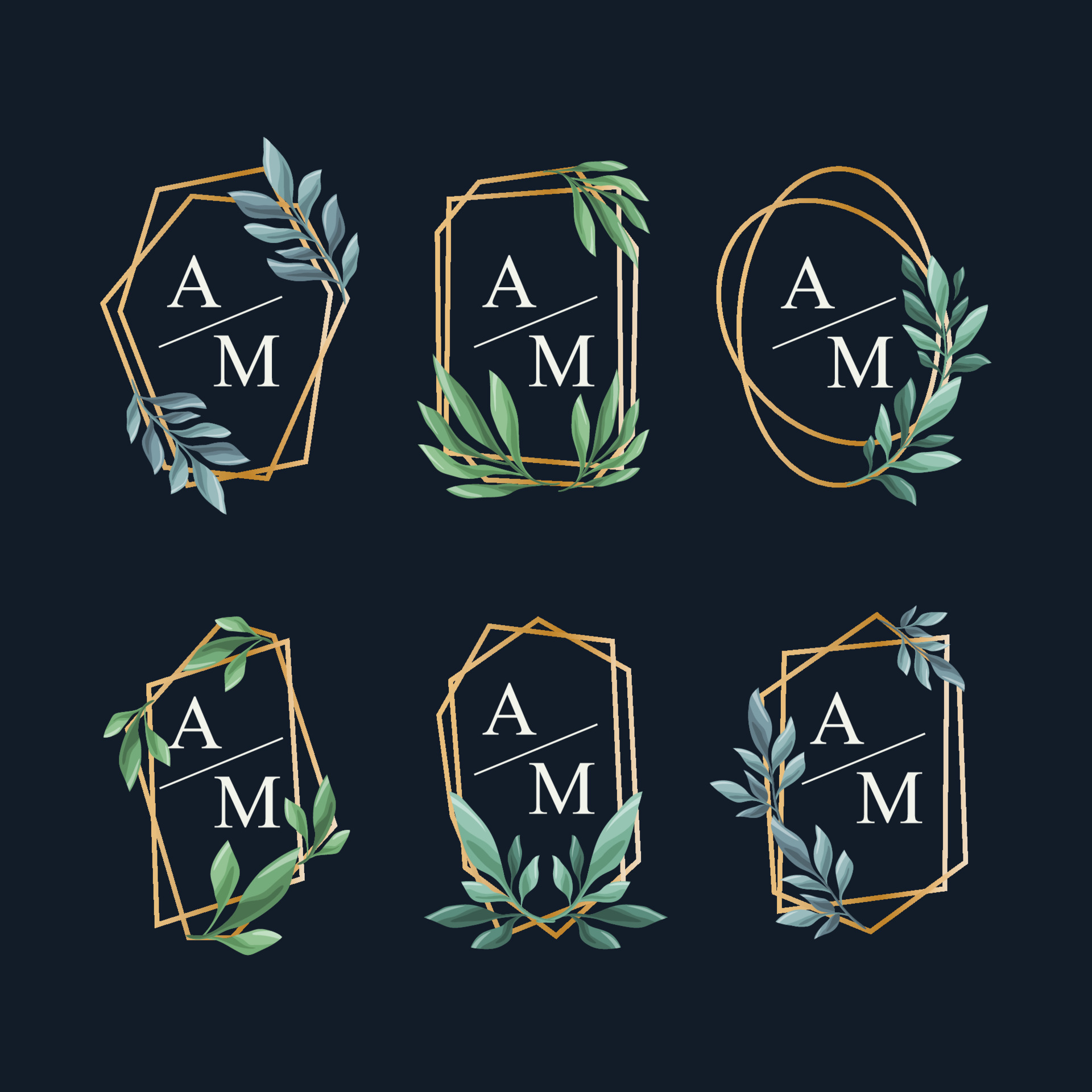 Wedding Monogram Floral Frame Set | FreeVectors