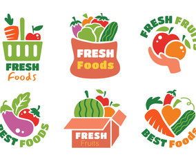 Set Of Fresh Vegetable Produce Logos