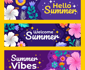 Set of Summer Flower Banner