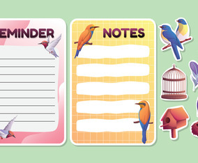 Sticker Set of Journal Template Birds