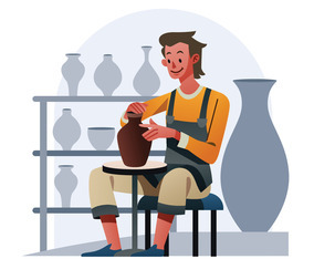 Young Male Character Doing Potters | FreeVectors