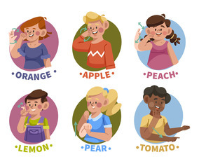 Collection of Characters Demonstrating ASL Language About Family
