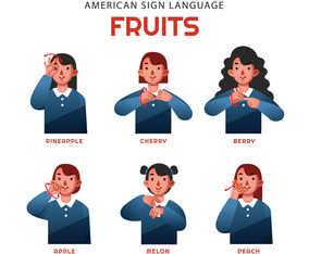 Sign Language for Fruits Character | FreeVectors
