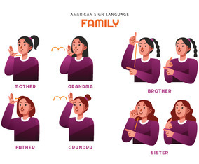 Learn Family Member Sign Language | FreeVectors