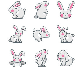 Cute Rabbit Icon Set