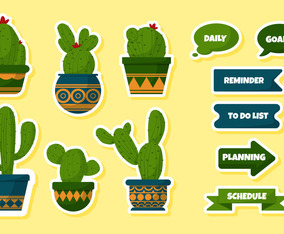 Set of Flat Cactus and Succulent Label