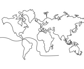 World Map Outline Art in One Stroke Style | FreeVectors