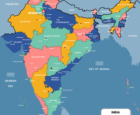 Colorful India Map With Outlines