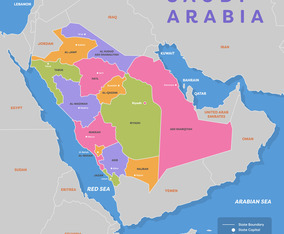 Detailed Saudi Arabia Map States and Union Teritories