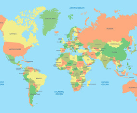 Colorful World Map With Country Names