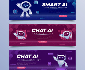 Fun Futuristic Chat Ai Horizontal Banner | FreeVectors