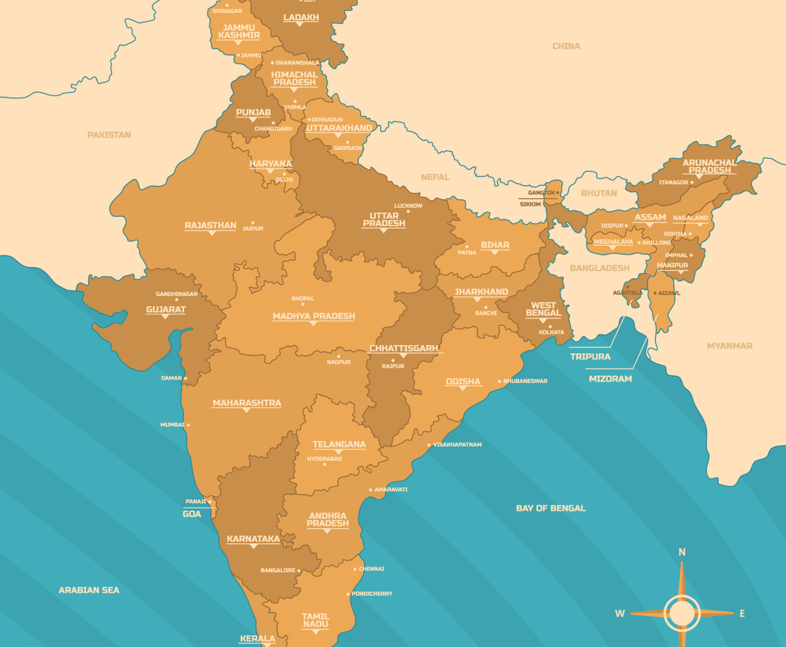 Detailed India Country Map | FreeVectors