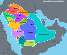 Map of Saudi Arabia and Surrounding Borders