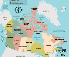 Map of Canada with Surrounding Borders