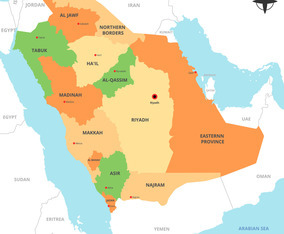 Map of Saudi Arabia and Surrounding Borders