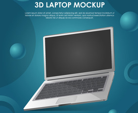 3D Silver White Laptop Mock up Template