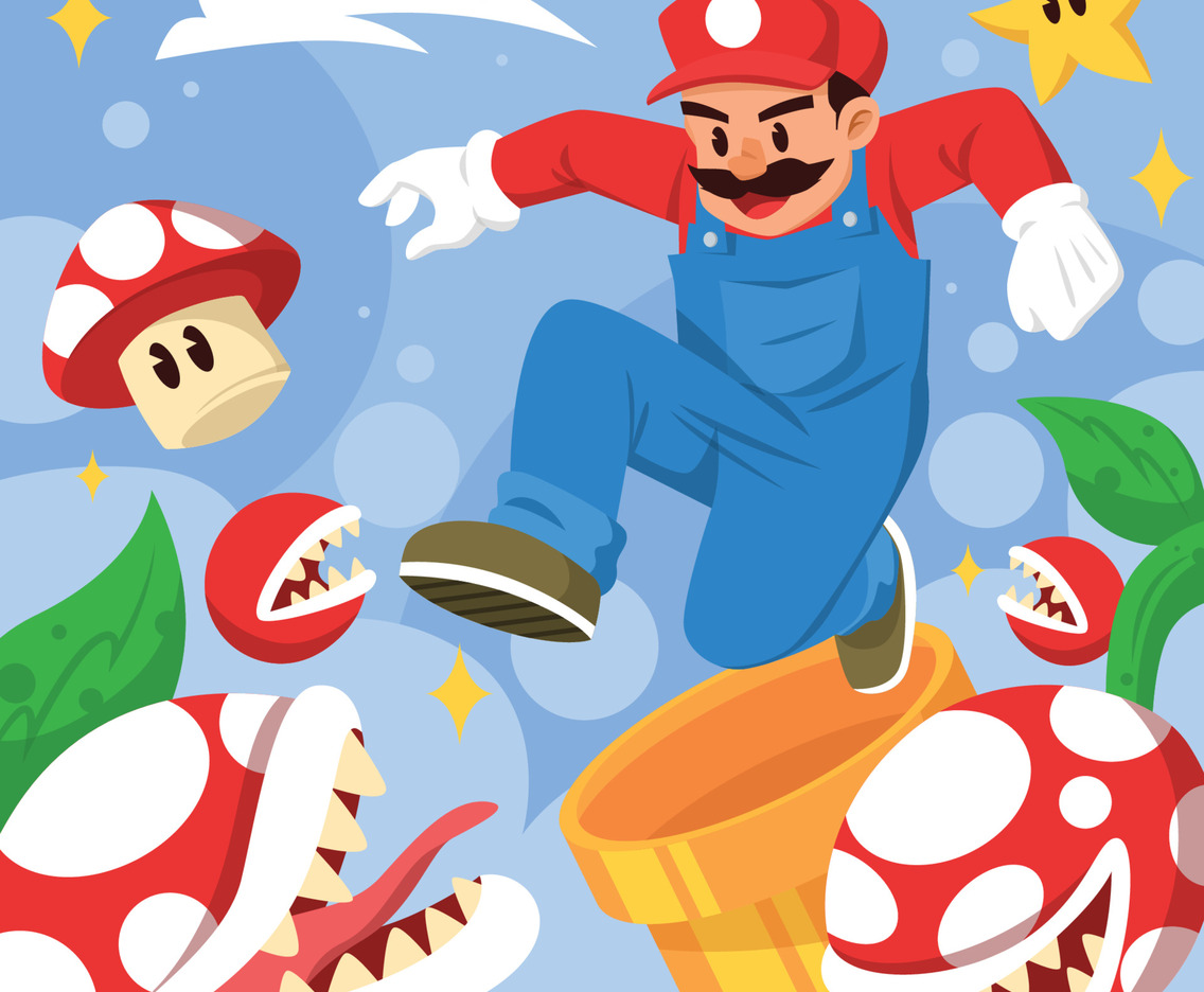 Plumber Fighting Piranha Plants | FreeVectors