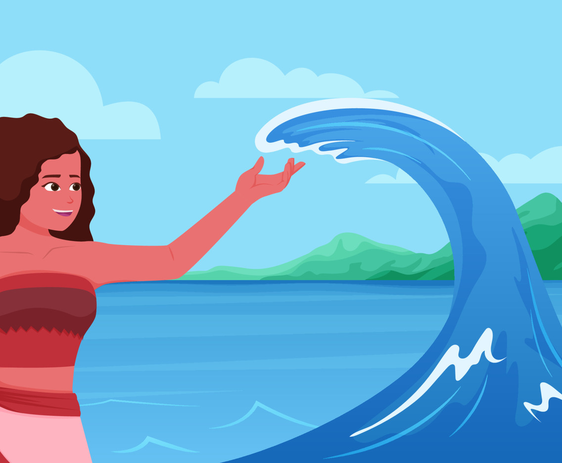 Hawaiian Girl Playing with Wave at the Beach | FreeVectors