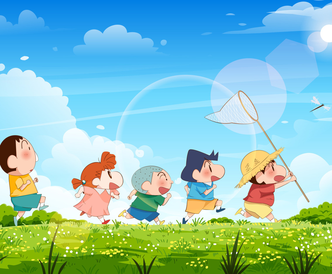 Group of Children Catching a Dragonfly at the Hill Background | FreeVectors