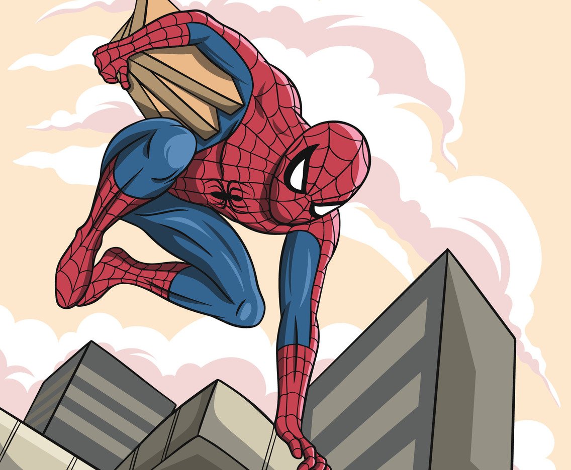 Spider Superhero Jumping over the Buildings