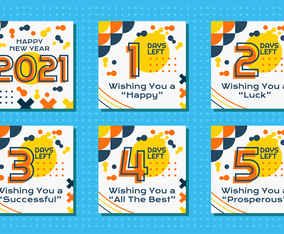 Set of Flat Geometric Vibrant Color Countdown Social Media Post