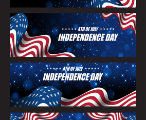 4th of July Banner with Realistic American Flag