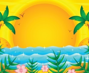 Realistic Summer Beach Scenery Background with Palm Trees