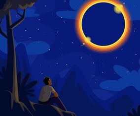 Solar Eclipse at Night Sky