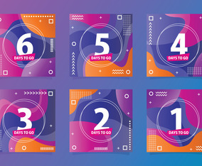 Set of Flat Geometric Vibrant Color Countdown Social Media Post