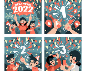 Set of Flat Geometric Vibrant Color Countdown Social Media Post