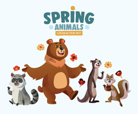 Cartoon Spring Animal Character Set | FreeVectors